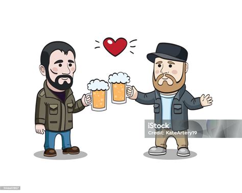 맥주잔을 든 수염 난 남성 캐릭터 맥주잔을 든 만화 같은 남자들 술집에서 만나다 옥토버 페스트 벡터 일러스트 레이 션 남자에 대한 스톡 벡터 아트 및 기타 이미지 Istock