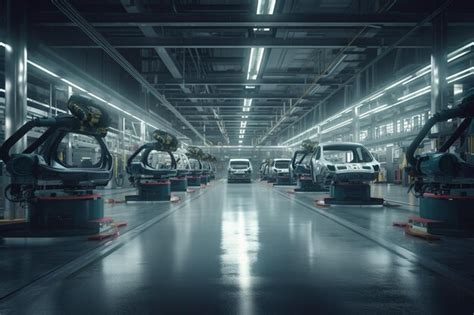 Premium Ai Image Automated Robot Arm Assembly Line Producing High Tech Electric Vehicles
