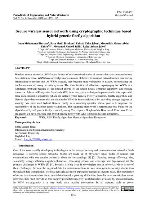 Pdf Secure Wireless Sensor Network Using Cryptographic Technique Based Hybrid Genetic Firefly