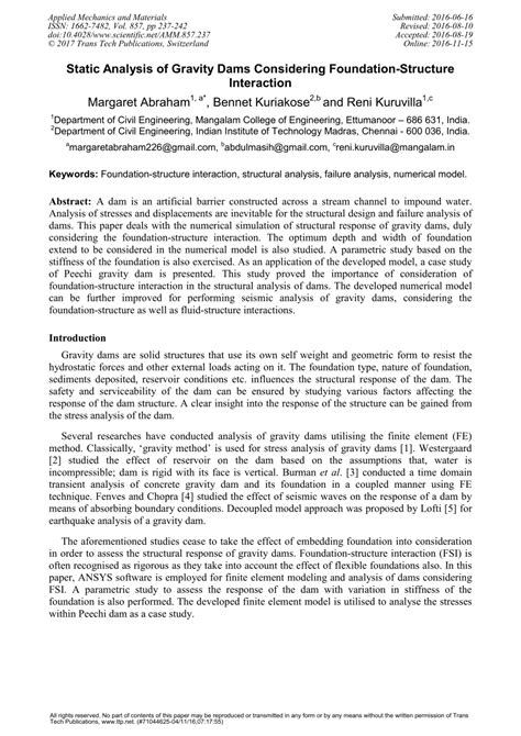 Pdf Static Analysis Of Gravity Dams Considering Foundation Structure Interaction