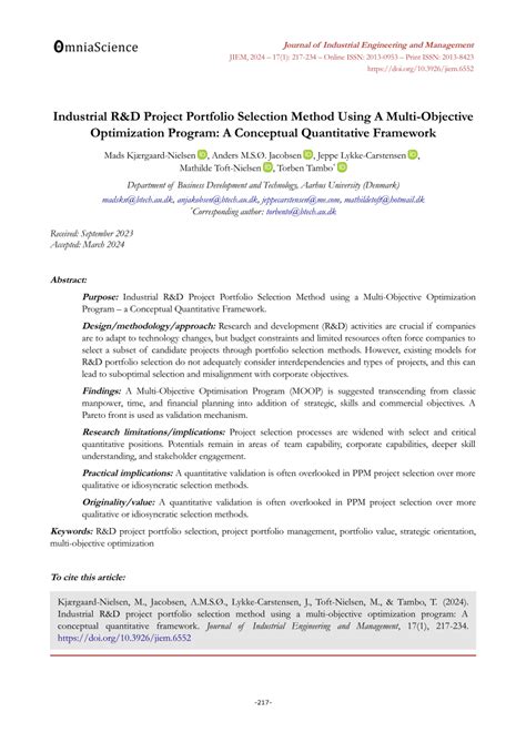 Pdf Industrial Randd Project Portfolio Selection Method Using A Multi