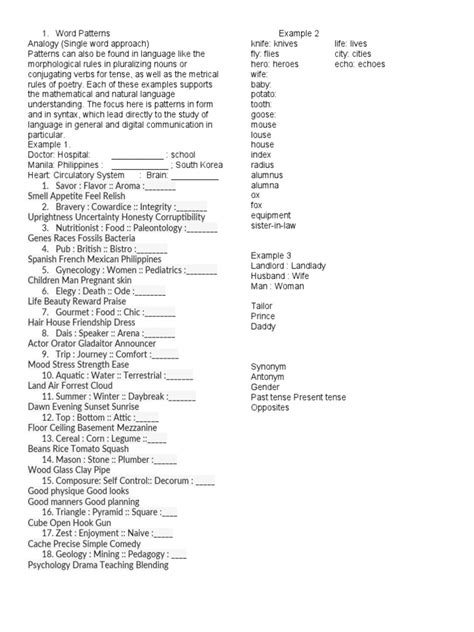 Word Patterns Analogy Single Word Pdf Linguistics Grammar