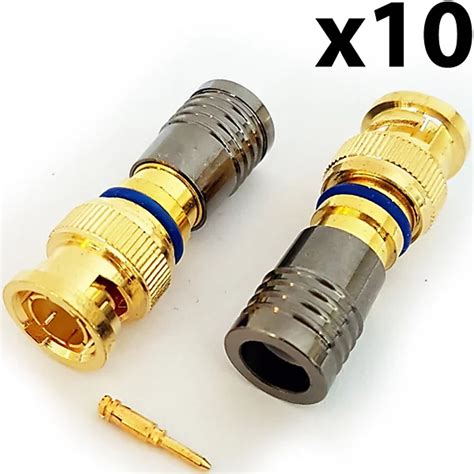 10x Bnc Compression Connectors Rg6 Crimp Male Plugs Coaxial Cable Cctv Install