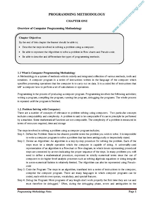 Computer Programming Methodology Notes Chapters 1 6 Programming Methodology Chapter One