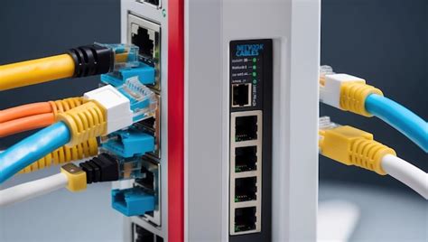 Close Up Of Colorful Ethernet Cables Connected To A Router For Networking Premium AI Generated
