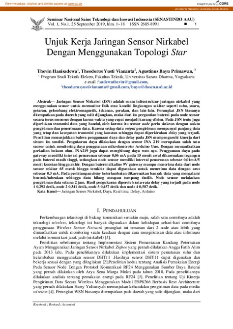 Pdf Unjuk Kerja Jaringan Sensor Nirkabel Dengan Menggunakan Topologi Star