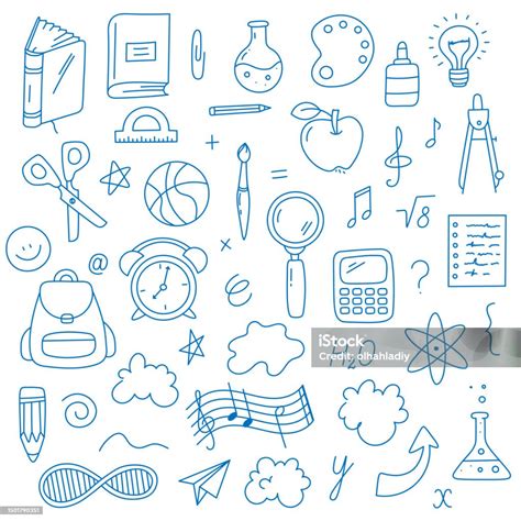 교육 학습 학교로 돌아가기 낙서 간단한 스타일의 벡터 그림 개체 그룹에 대한 스톡 벡터 아트 및 기타 이미지 개체 그룹