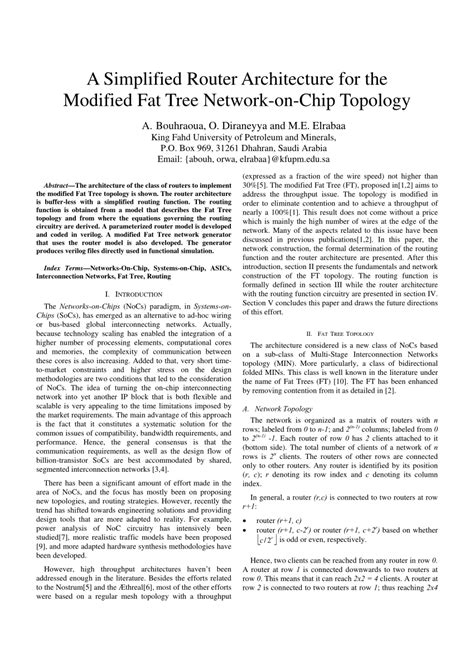 Pdf A Simplified Router Architecture For The Modified Fat Tree Network On Chip Topology
