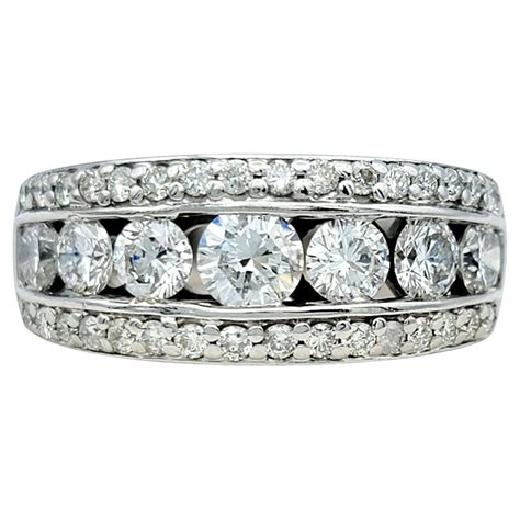 Multi Row Round And Pavé Diamond Wide Band Ring In Polished 14 Karat