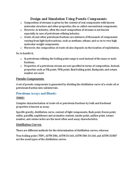 Design And Simulation Using Pseudo Components Pdf Distillation