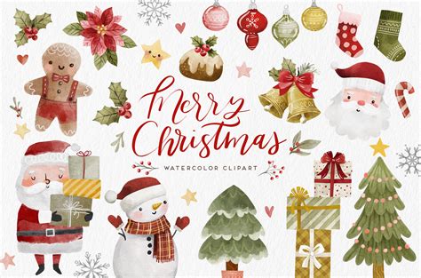 Watercolour Christmas Clipart Set 2 14 Pngs Instant Download