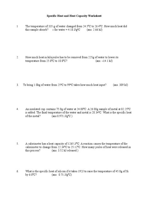 Solution 6chap Heat Capacity Specific Heat Worksheet Studypool