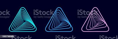 추상적 인 소용돌이 치는 상징 세트 트위스트 와이어프레임 터널 구부러진 파란색 모양 빛나는 컬러 삼각형 기술 삼각형에 대한 스톡 벡터 아트 및 기타 이미지 Istock