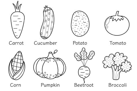 Colección De Verduras En Blanco Y Negro En Estilo De Dibujos Animados