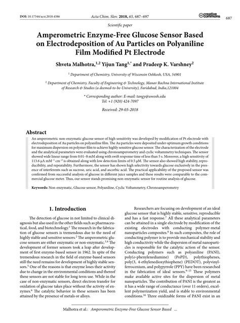 Pdf Amperometric Enzyme Free Glucose Sensor Based On Electrodeposition Of Au Particles On
