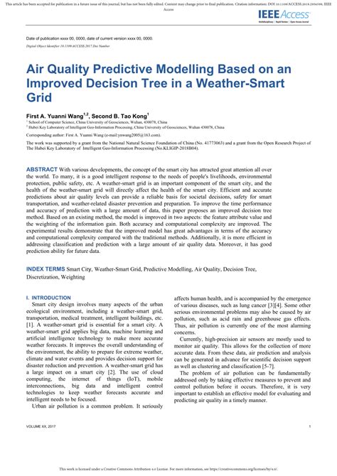 PDF Air Quality Predictive Modeling Based On An Improved Decision Tree In A Weather Smart Grid