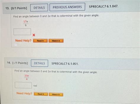 Solved Find an angle between 0 and 2π that is coterminal Chegg