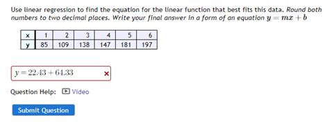 solved use linear regression to find the equation for the