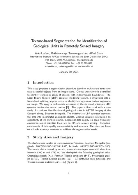 Pdf Texture Based Segmentation For Identification Of Geological Units In Remotely Sensed Imagery