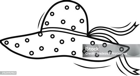 여자의 물방울 무늬 여름 비치 모자 와 리본 벡터 스톡 일러스트 챙이 있는 모자의 흑백 윤곽선 그림입니다 0명에 대한 스톡 벡터 아트 및 기타 이미지 Istock