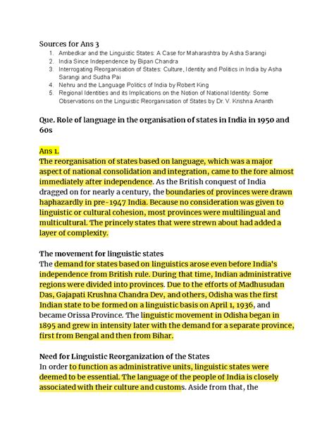 Cindia Linguistic Role In State Organisation Sources For Ans 3 1 Ambedkar And The Linguistic