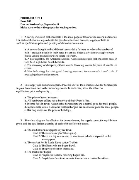 Problem SET Chapter And PROBLEM SET Econ Due On Wednesday September Make