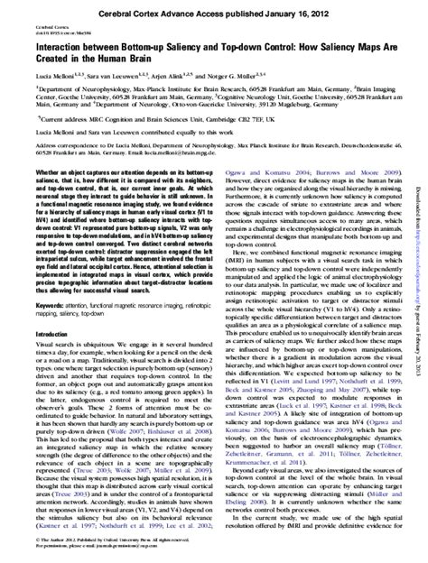 Pdf Interaction Between Bottom Up Saliency And Top Down Control How