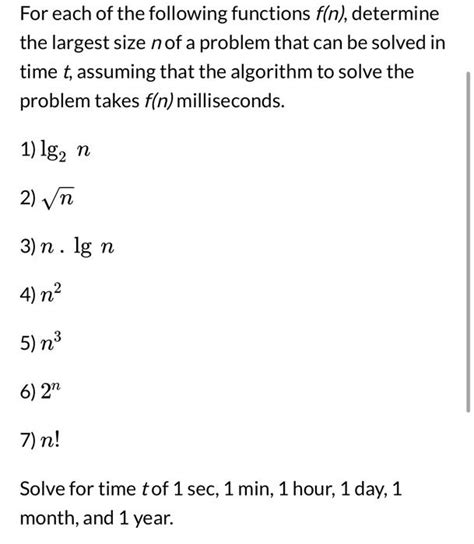 Solved For Each Of The Following Functions F N Determine Chegg