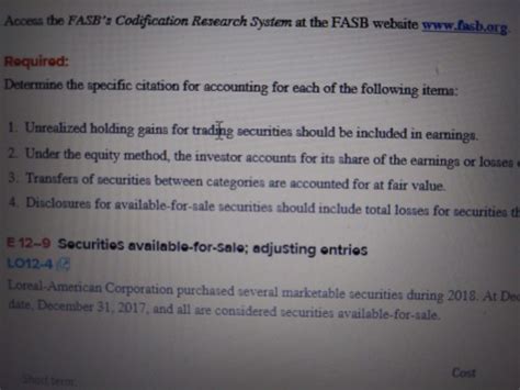 Solved Access The Fasbs Codification Renearch System At The