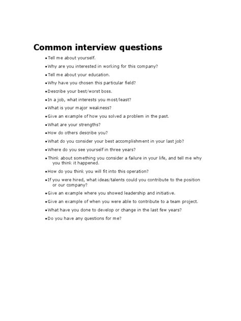 Common Interview Questions Pdf Career And Growth Business