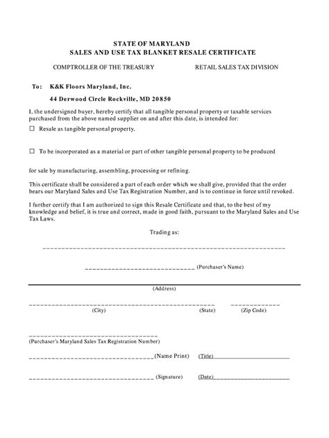 Md Sales And Use Tax Blanket Form Fill Online Printable Fillable