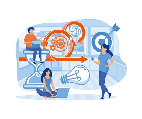 Premium Vector Scrum Framework Concept Team Discussing Tasks At Kanban Board And Working On Laptop