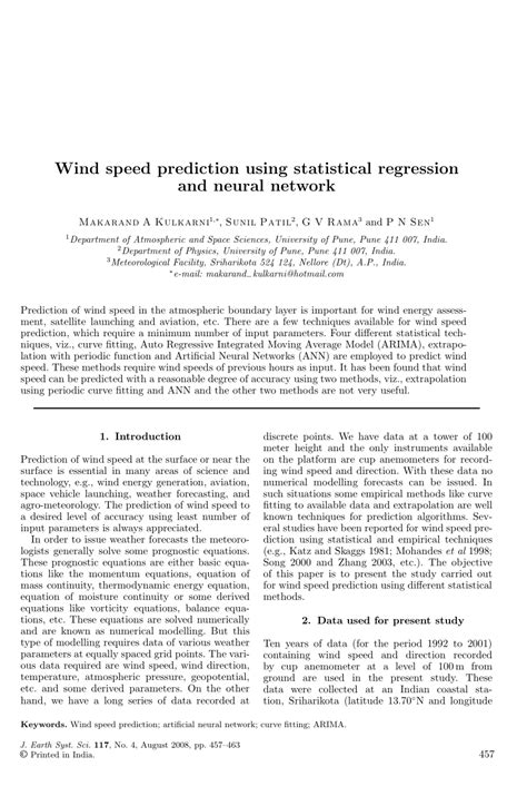 Pdf Wind Speed Prediction Using Statistical Regression And Neural Network