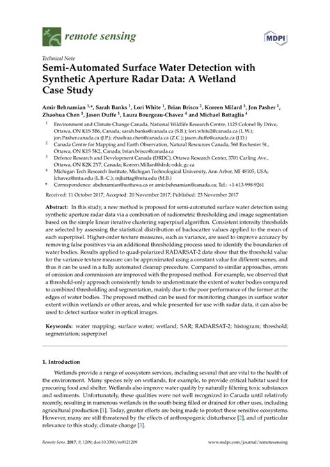 Pdf Semi Automated Surface Water Detection With Synthetic Aperture Radar Data A Wetland Case