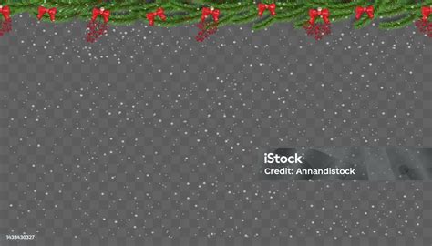겨울 휴가 배경입니다 크리스마스 나무 가지와 투명하게 떨어지는 눈과의 경계 전나무 바늘 화환 새해 카드 배너 헤더 파티 포스터에 좋은 눈 덮인 프레임 지평선에 대한 스톡