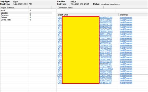 Azure Adconnect `completed Export Errros` `invalidargument` Razure