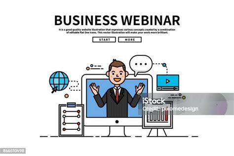 플랫 라인 벡터 그래픽 편집 가능한 웹사이트 일러스트 레이 션 비즈니스 세미나 개념에 대한 스톡 벡터 아트 및 기타 이미지 개념 개념과 주제 기업 재무와 산업