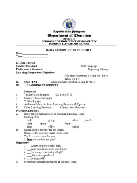 Daily Lesson Log In Esp 3 Week 2 Quarter 2 Pdf Reading Comprehension Learning