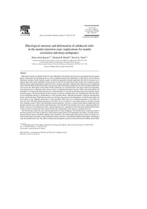 Pdf Rheological Structure And Deformation Of Subducted Slabs In The Mantle Transition Zone