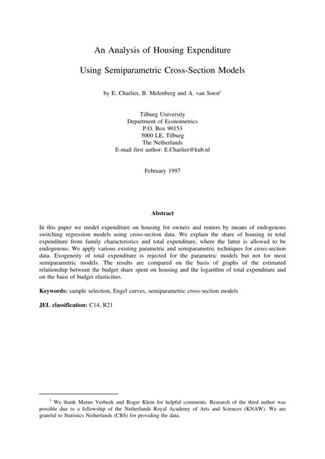 Pdf An Analysis Of Housing Expenditure Using Semiparametric Cross Section Models