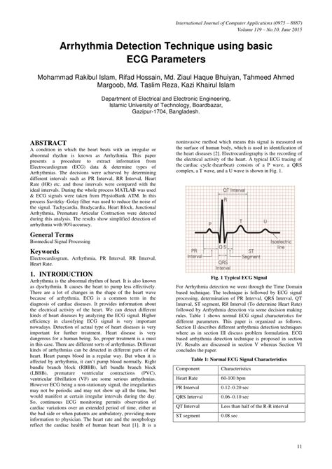 Pdf Arrhythmia Detection Technique Using Basic Ecg Parameters