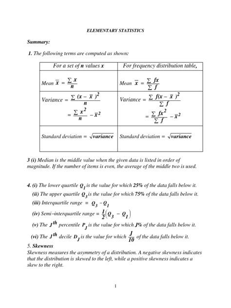 1 Statistics Pdf Skewness Mean