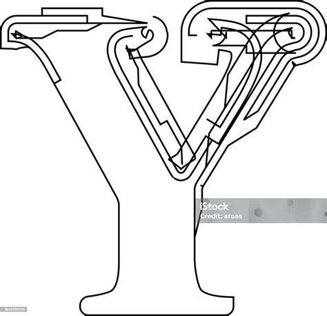 건축 프로젝트 글꼴 기술 그리기 스타일 알파벳 기하학적 타이포그래피 와이어프레임 문자 Y 개념에 대한 스톡 벡터 아트 및 기타