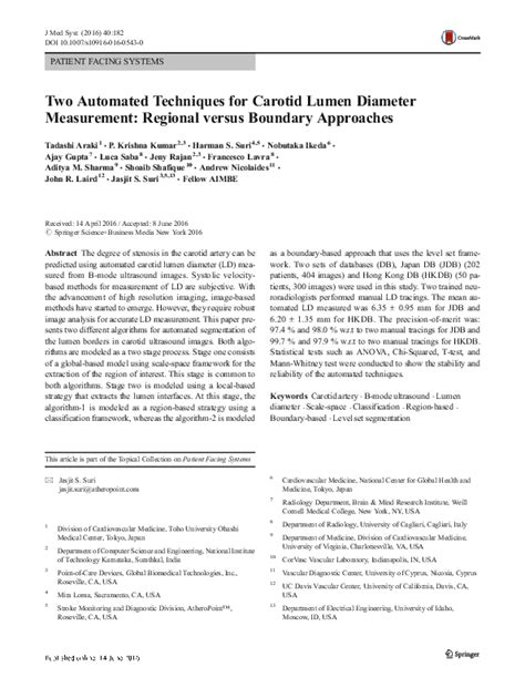 Pdf Two Automated Techniques For Carotid Lumen Diameter Measurement Regional Versus Boundary