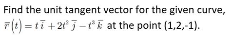 Solved Find The Unit Tangent Vector For The Given Curve