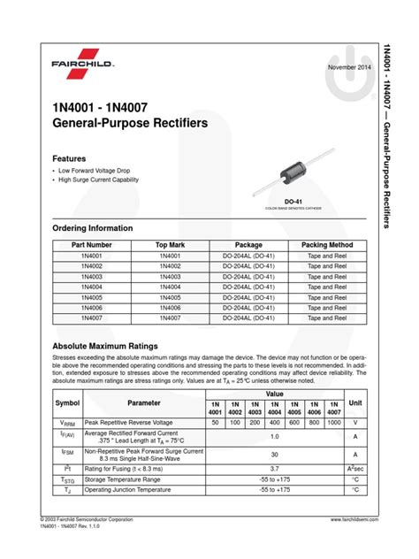 1N4001 - 1N4007 General-Purpose Rectifiers: Features | PDF ...