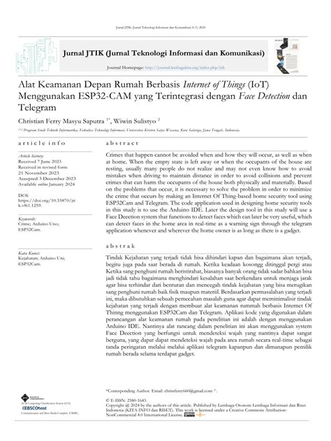Pdf Alat Keamanan Depan Rumah Berbasis Internet Of Things Iot Menggunakan Esp Cam Yang