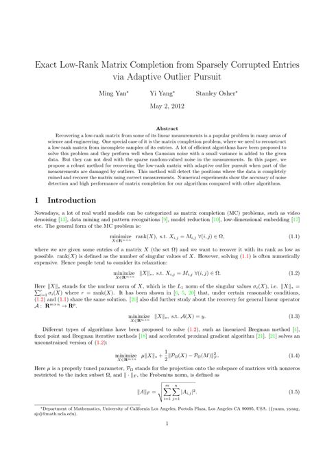 Pdf Exact Low Rank Matrix Completion From Sparsely Corrupted Entries