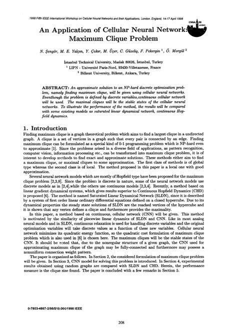 Pdf An Application Of Cellular Neural Network Maximum Clique Problem