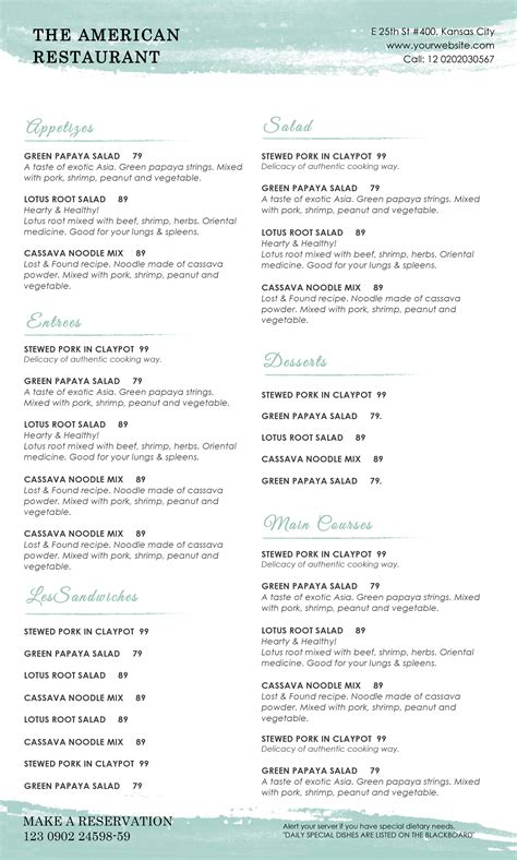 Excel Menu Template
